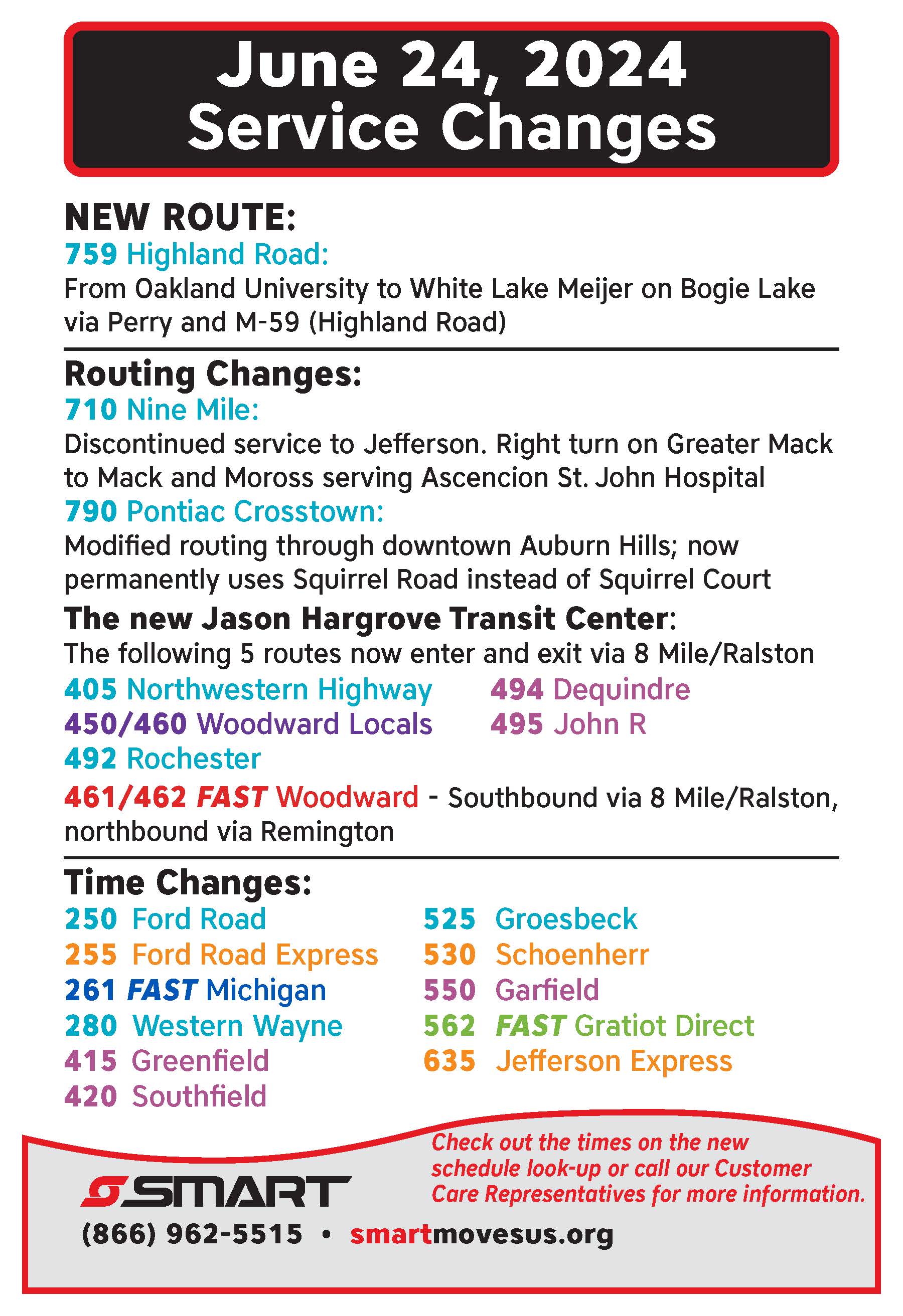 June 24, 2024 Service Changes